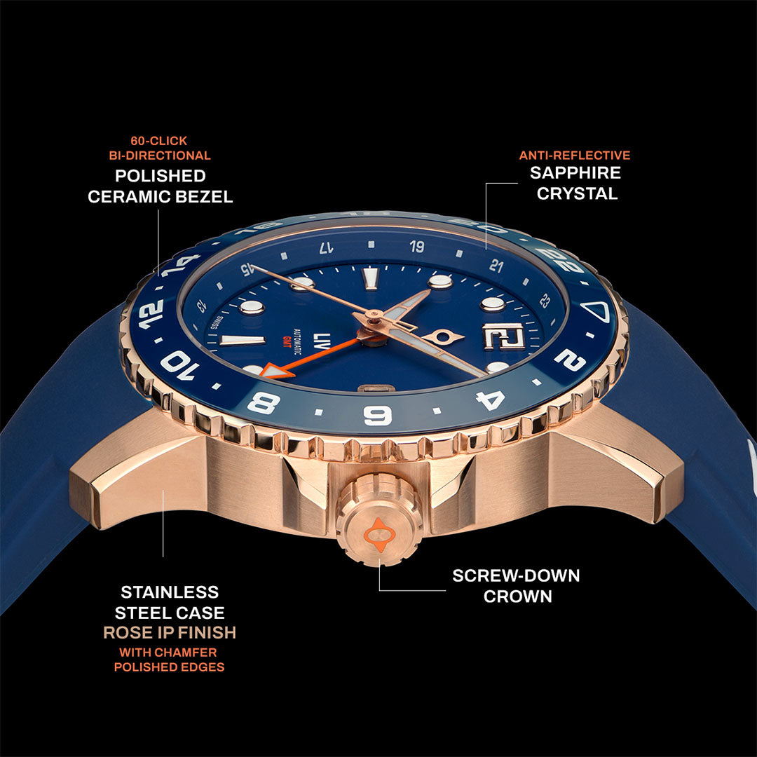 Trekker Auto GMT Blue / Rose – LIV Swiss Watches