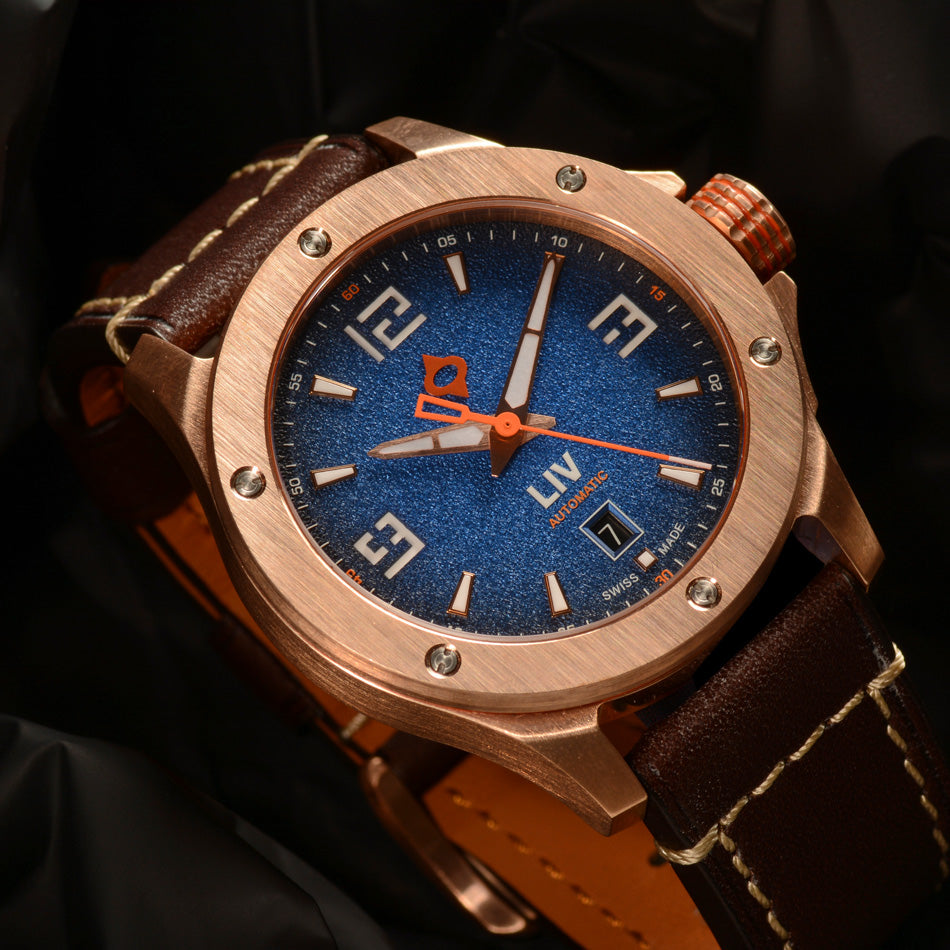 Shop LIV Bronze Titanium Swiss Automatic Saturn Neptune Blue – LIV ...