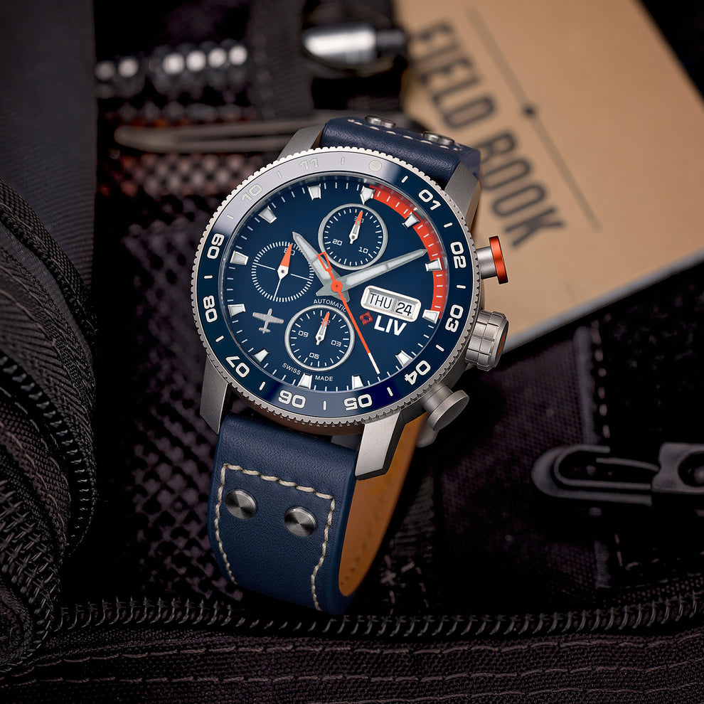 Shop Titanium Blue & Orange LIV P-51 42MM – LIV Swiss Watches